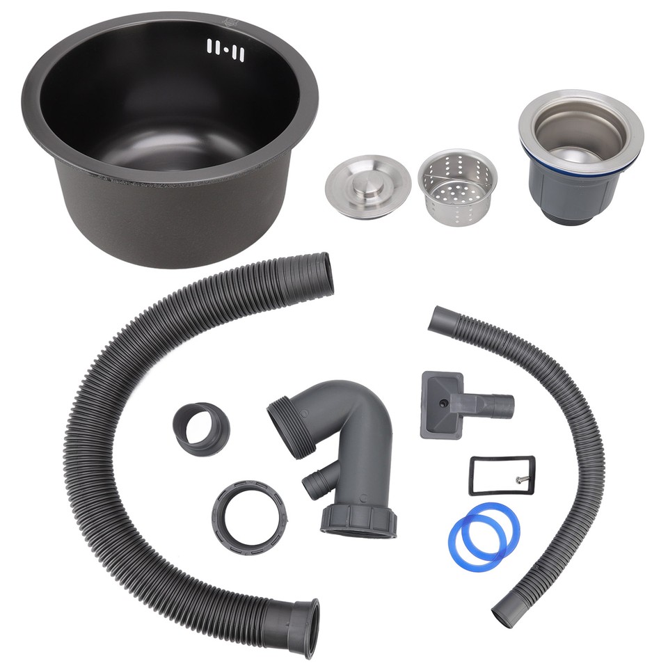 (Black)Mini Round Kitchen Sink Bar Stainless Steel Basin Single Bowl ...