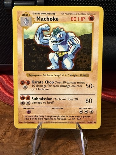 Shadowless Machoke 34/102 Base Set Non Holo Uncommon WoTC Pokémon TCG ...