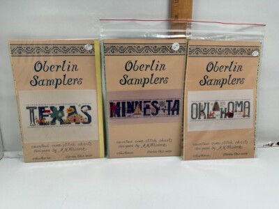 Oberlin Sampler Counted Cross Stitch Patterns State of TX OK MN Waldock ...