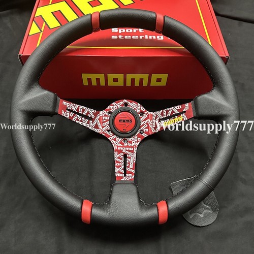 Red momo ULTRA 350mm14''Deep Dish Genuine Leather RacingCar Sport ...