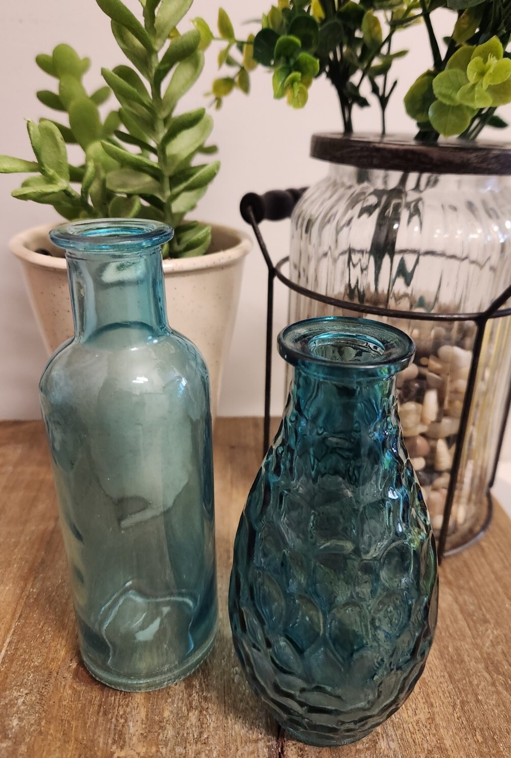 Set of 2 Glass Turquise Aqua Blue Flower Bud Vases 6¾", 5¾" Excellent ...