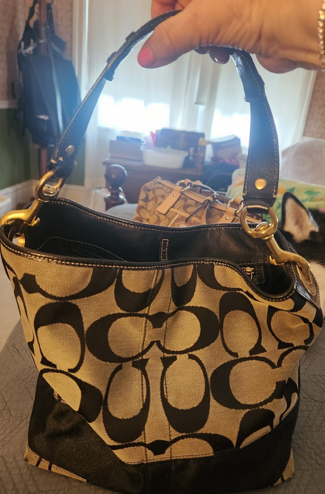 Vintage Coach Bag Gray Signature Canvas With Leather … - Gem