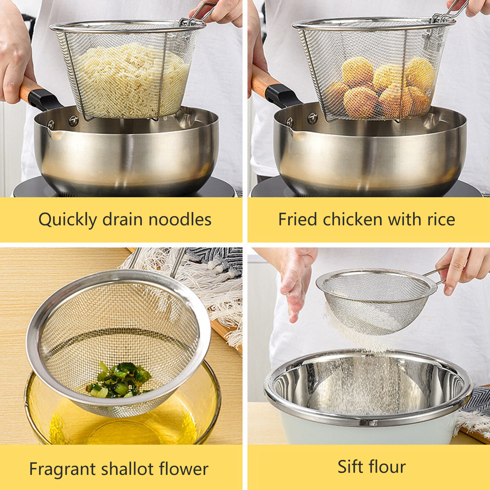 Food Washing Drain Baskets Kitchen Tools Cooking Frying Basket Colander ...