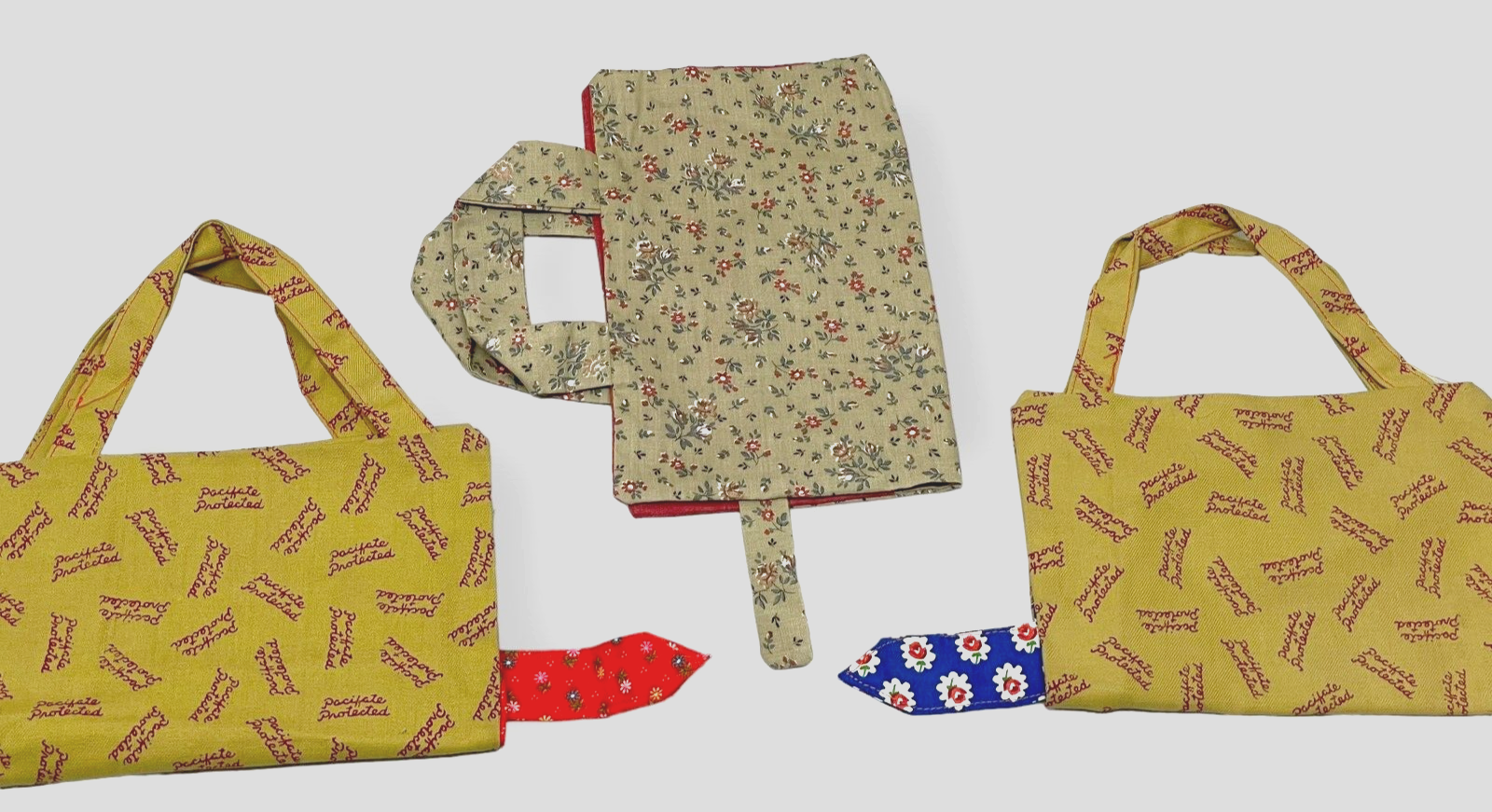 3 VTG Handmade Paperback Book Covers Bookmarks Retro Fabric Pacificate ...