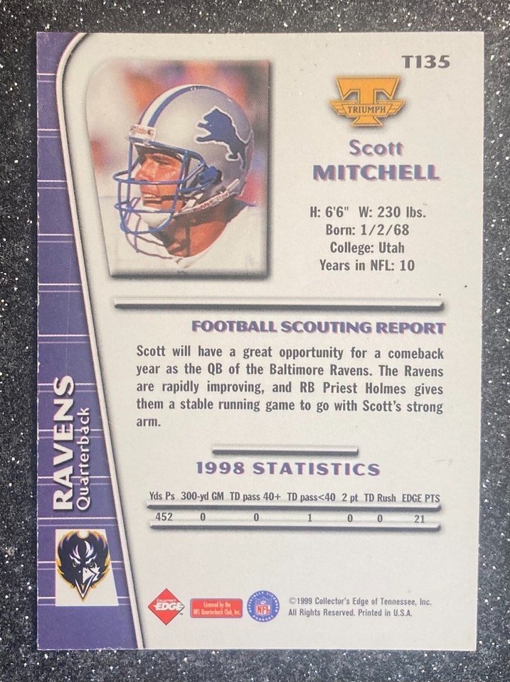 1999 Collector's Edge Millenium Triumph Scott Mitchell #T135 Detroit ...