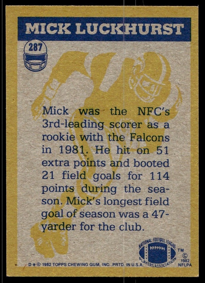 1982 Topps Mick Luckhurst Atlanta Falcons #287 | eBay