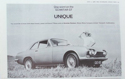 OLD ADVERT RELIANT SCIMITAR GT MOTOR CAR c1966 VINTAGE PRINT CLASSIC ...