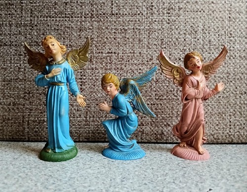 🎄 Vtg. ITALY Nativity Angels Creche Xmas Display Tree Lot of 3 Blue ...