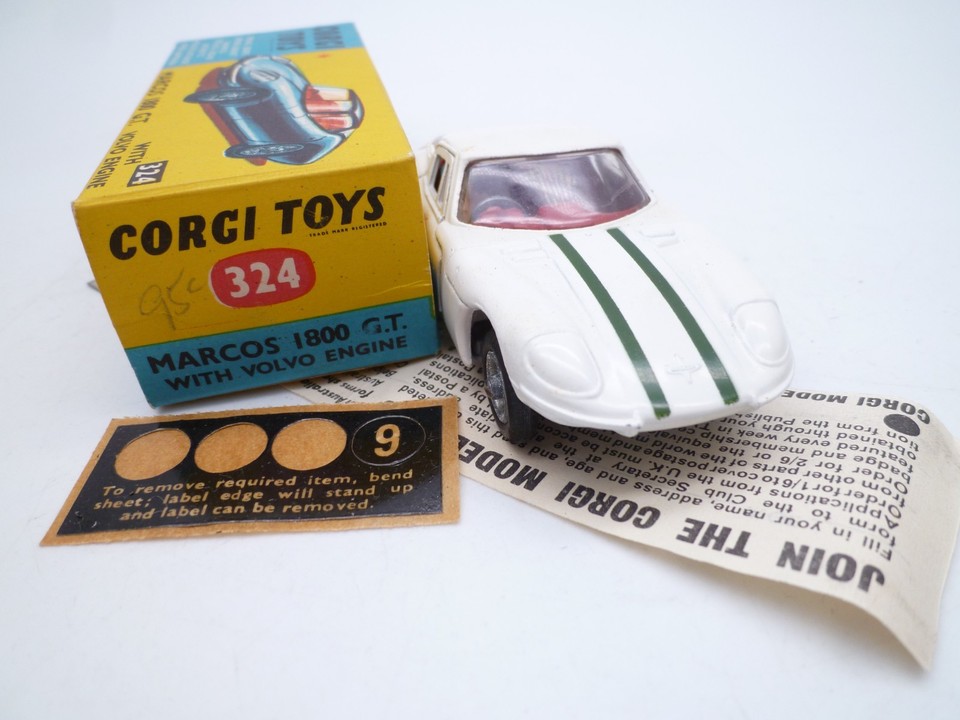 VINTAGE CORGI TOYS 324 MARCOS 1800 GT WITH VOLVO ENGINE IN ORIGINAL BOX ...