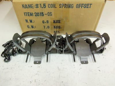 2 Bridger #1.5 Offset Coil Spring Traps Muskrat Fisher Fox Raccoon ...