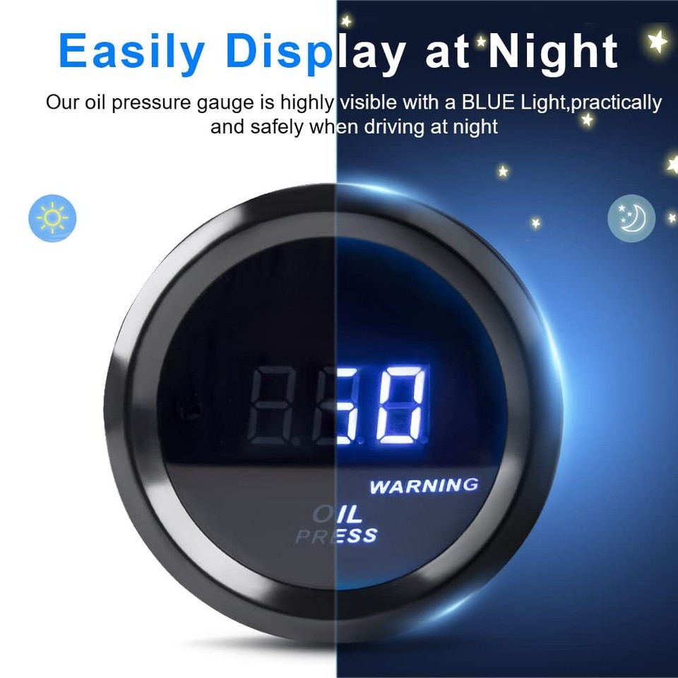 0-150 PSI 2'' 52mm BLUE Light LED Digital Oil Pressure Gauge Meter W ...