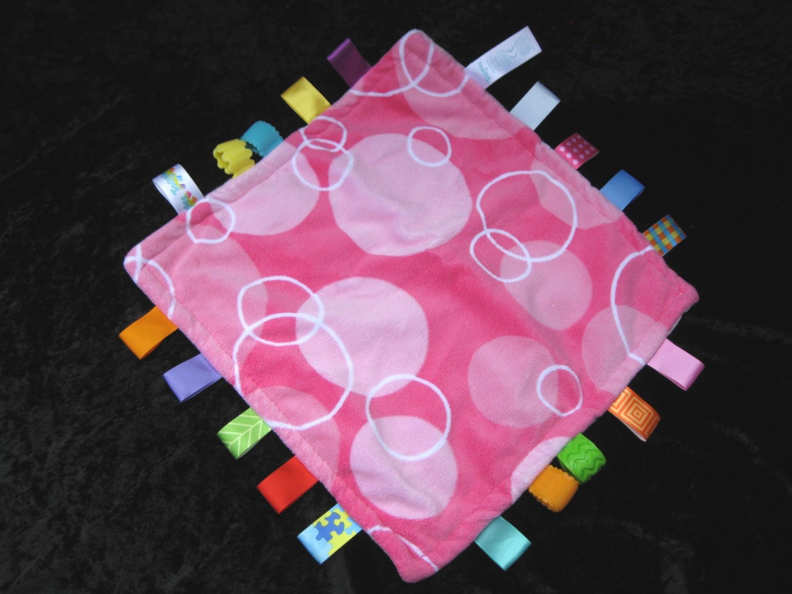 Taggies Pink White Circles 4 Rubber Tags 15 Satin Tags Security Blanket ...