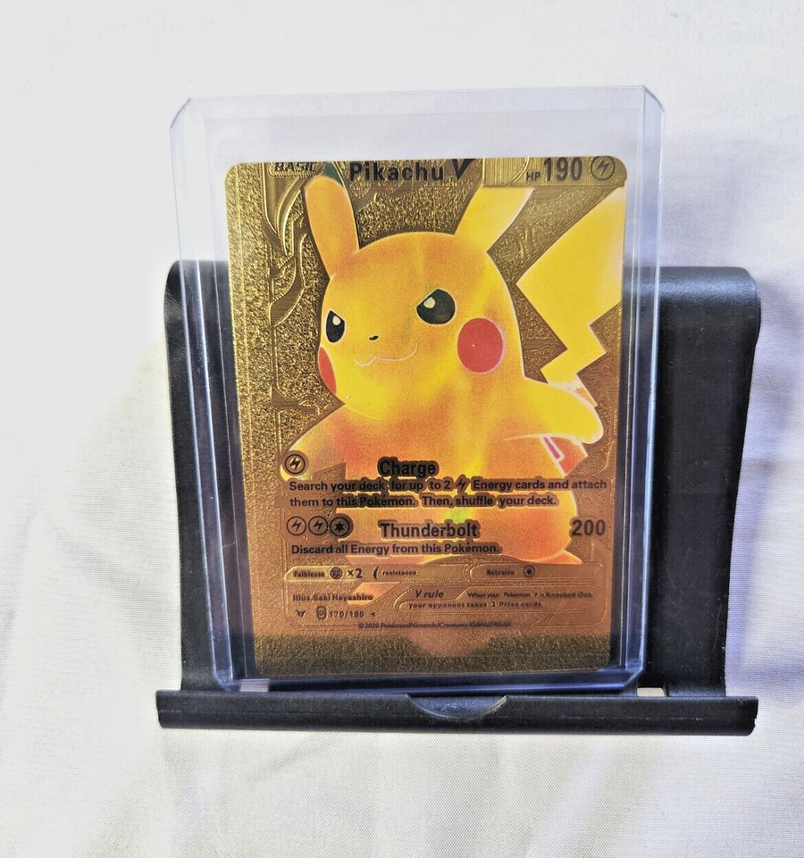 Pokémon 2020 Basic Gold Foil V Card Pikachu 170/185 HP190 RARE MISPRINT ...