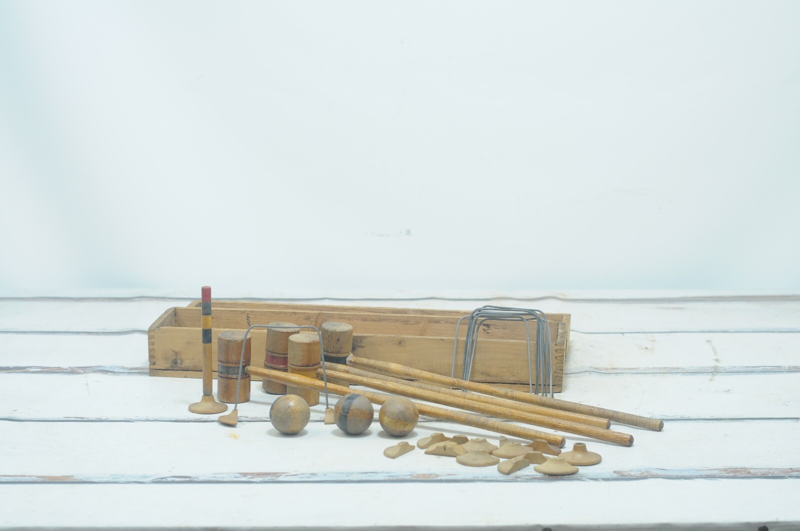 Antq Wood Croquet Set With Original Wood Box Table Croquet Set Possibly ...