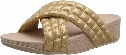 FITFLOP LULU PADDED SHIMMY SLIDE SUEDE ROSE GOLD SANDALS FLIP FLOPS ...