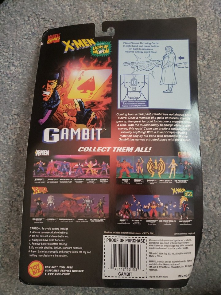 Marvel X-Men Gambit Action Figure Light-up Energy Weapon Toy Biz 1996 ...