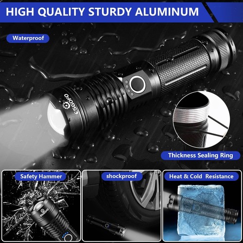 High Power Rechargeable Flashlight LED High Lumens, Super Bright 900000 ...