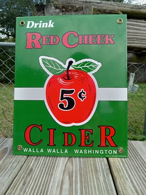 Vintage Red Cheek Cider Porcelain Sign | eBay