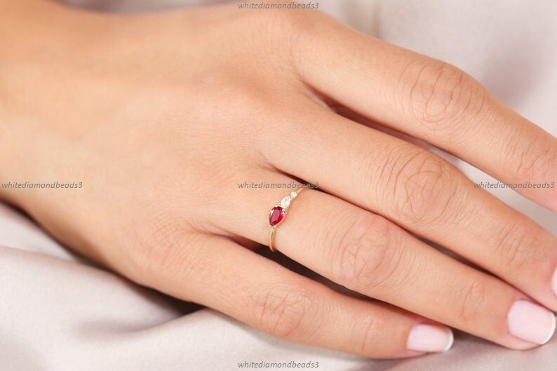 14k Gold Ruby Diamond Tear Drop Band Engagement Ring For Women | eBay