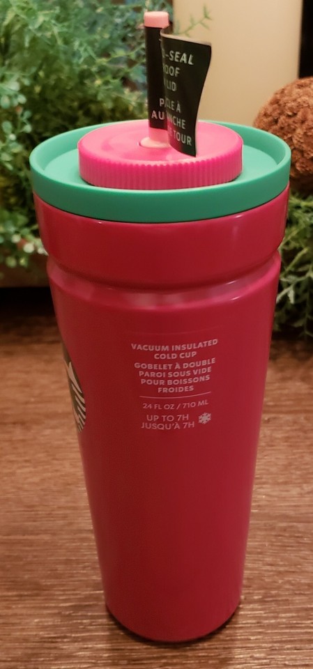Starbucks 2024 Pink and Green Straw 24 oz Twist Insulated Tumbler NEW ...