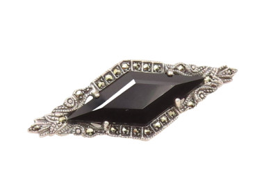 925 Sterling Silver Vintage Brooch Pin Rhombus Cut Onyx Carved ...