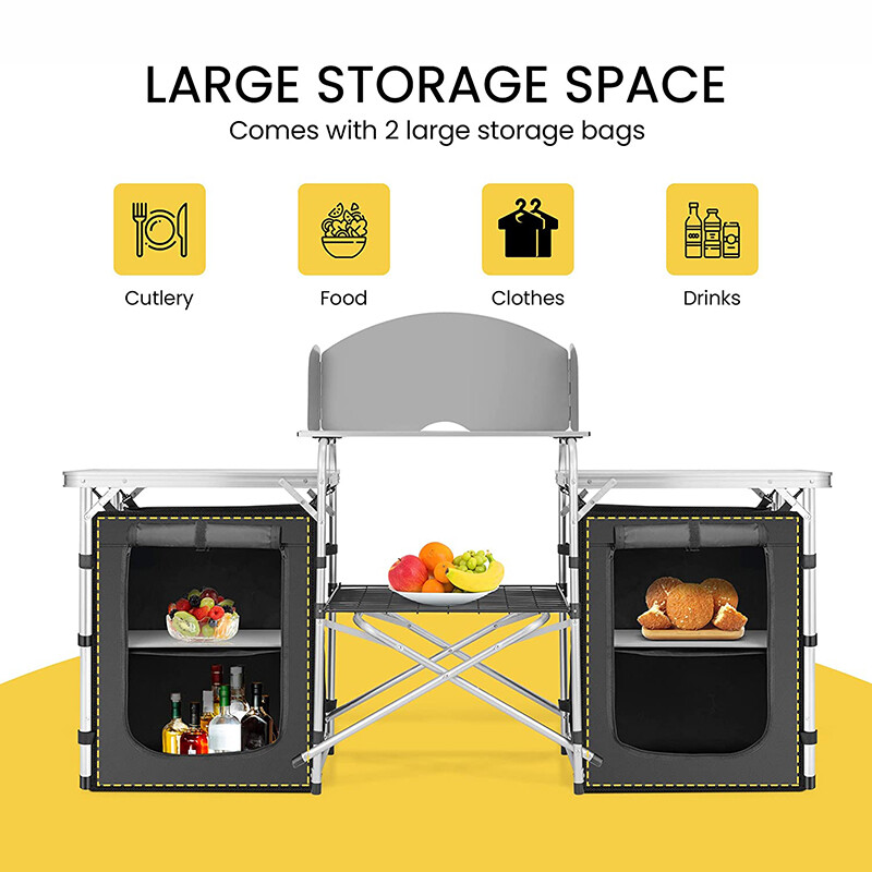 Camping Kitchen Table Picnic Cabinet Table Portable Folding Cooking ...
