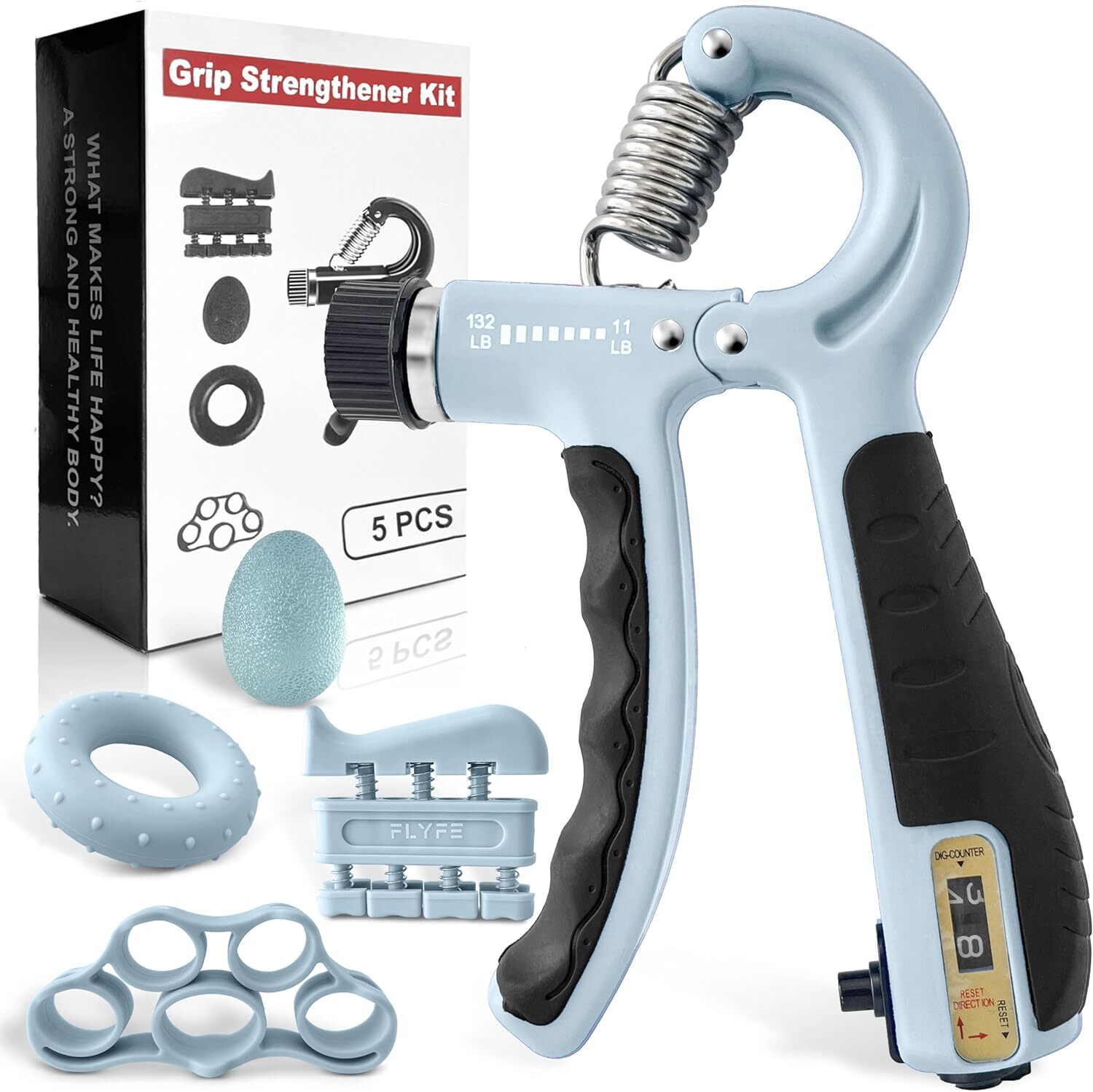 Grip Strength Trainer Kit (5 Pack), Forearm Strengthener, Hand Squeezer ...