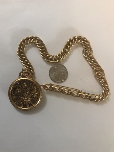 Steampunk Pocket Watch Brooch Pin with Chain Gold Tone | eBay