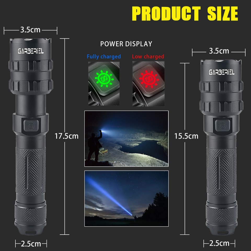 Super Bright xhp90 xhp50 LED Tactical Flashlight Rechargeable Powerful ...