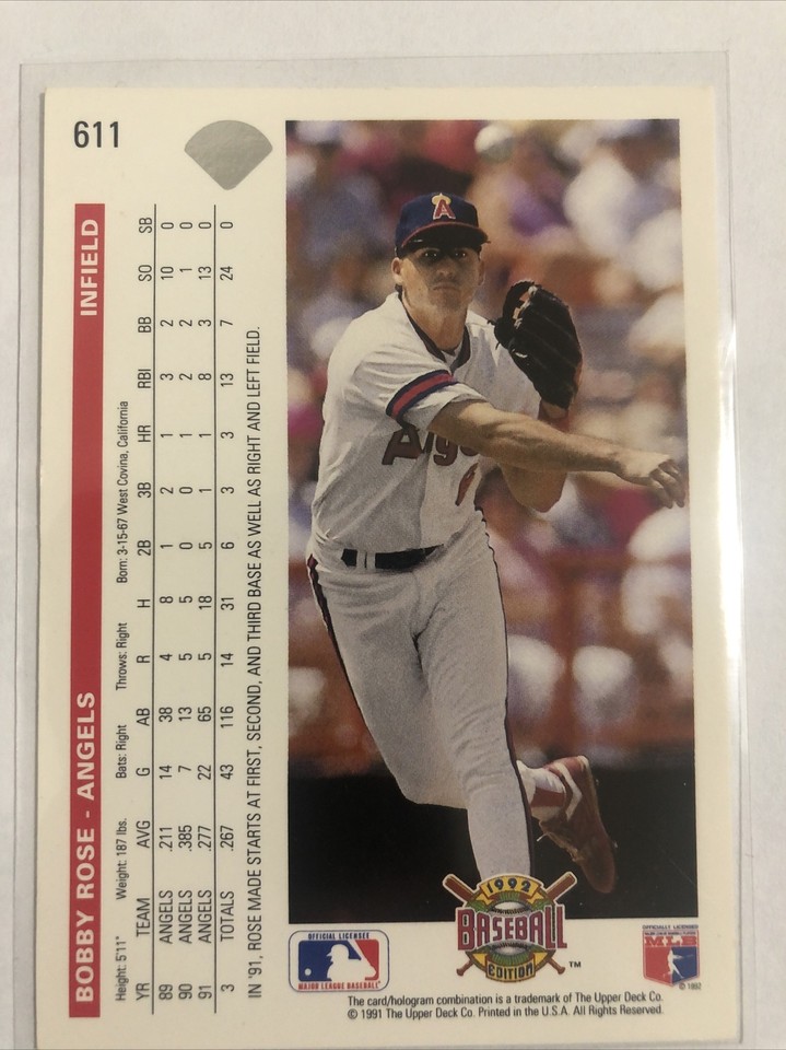 1992 Upper Deck Bobby Rose #611 California Angels MLB | eBay