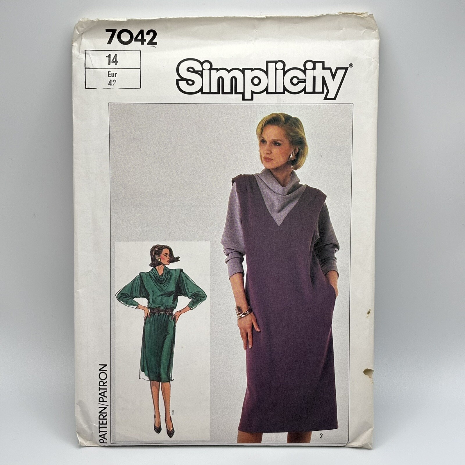 Vintage Simplicity 7042 Dress Jumper Cowl Size 16 Bust 38 Easy to Sew ...