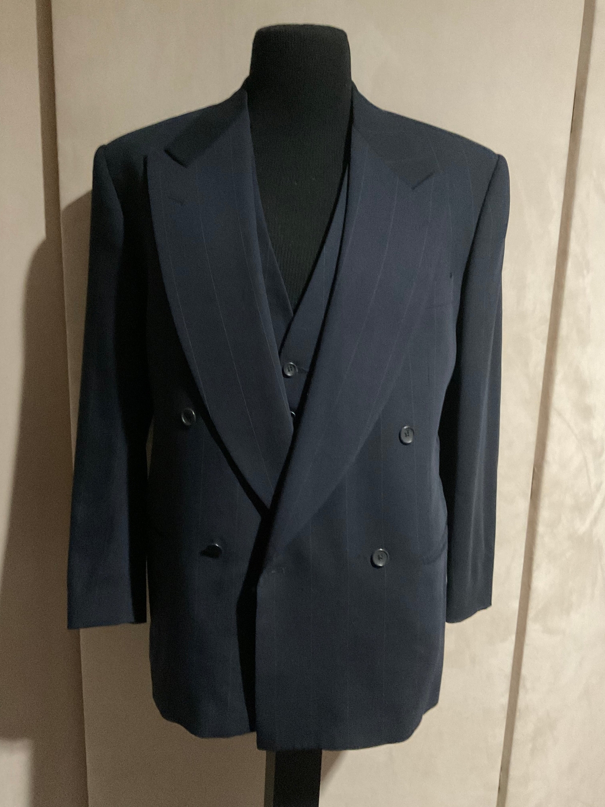 RICK PALLACK SUIT & VEST / DOUBLE BREASTED / NAVY STR… - Gem