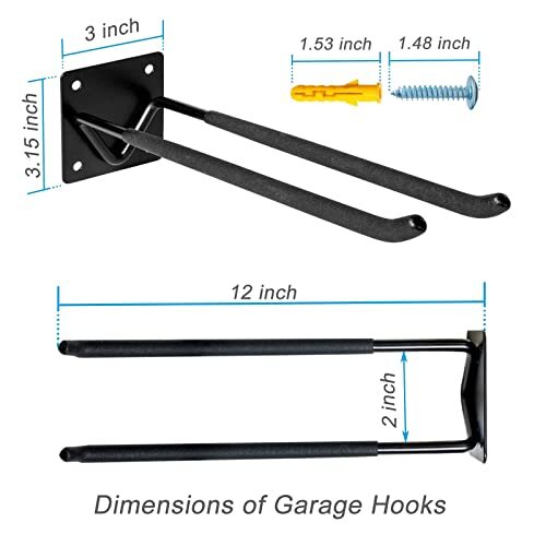 2 Pack 12 Inch Heavy Duty Garage Hooks Wall Mount Folding Chair Ladder ...