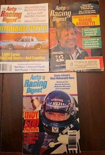 1986, 1990, 1991 Auto Racing Digest Indy 500, Ricard Petty, Mario ...