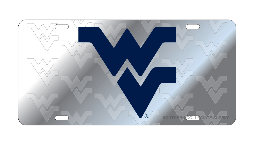 WVU WEST VIRGINIA Mountaineers Deluxe Symbol Back Mirrored License ...