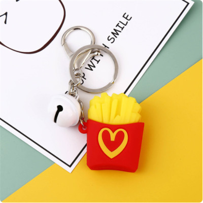 Creative Fries Keychain Soft Silicone Food Key Chains for Women Men Bag ...
