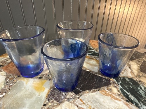 BORMIOLI ROCCO MURANO COBALT BLUE SWIRL 2/8oz, 2/12 oz GLASS TUMBLERS 2 ...