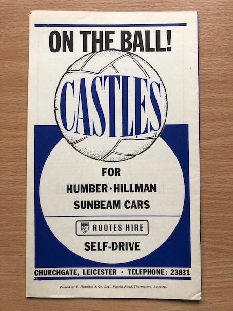 LEICESTER v ALL STARS X1 1963/64 COLIN APPLETON TESTIMONIAL PROGRAMME ...