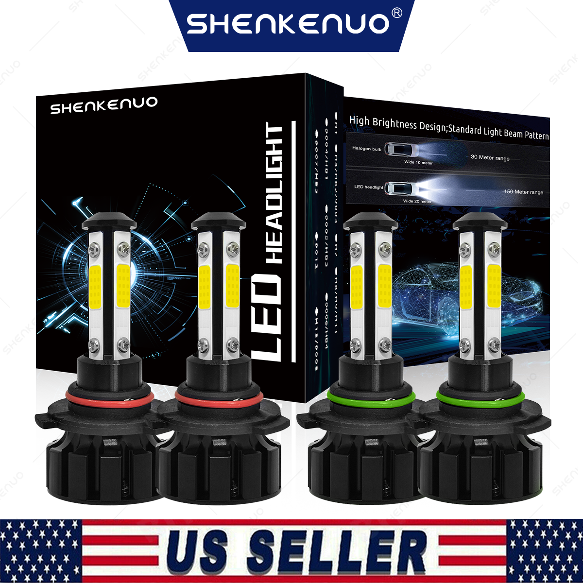 For Corvette C5 1997-2004 Combo 9005+9006 4X LED Headlight Bulb High ...