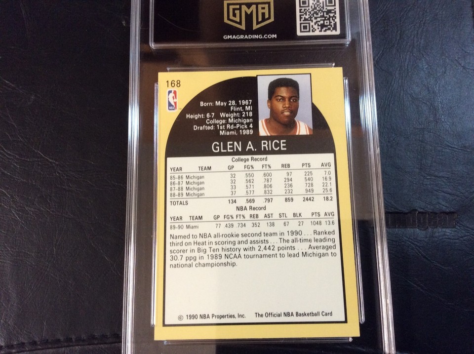 1990 HOOPS GLEN RICE MIAMI HEAT "ROOKIE" CARD #168 - GRADED (7) NEAR ...