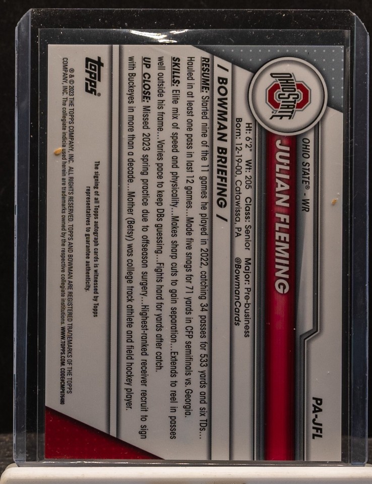 Julian Fleming 2023 Bowman Chrome U Prospect Rookie Sapphire RC Auto | eBay