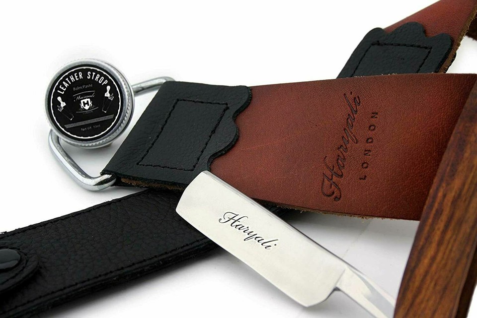 Professional Cutthroat Straight Razor Kit with 2 Sided leather strop ...