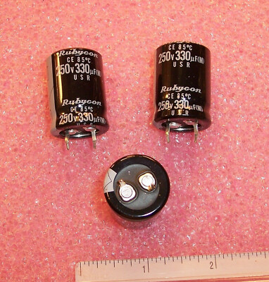 QTY (5) 330uf 250V 85' SNAP-IN ELECTROLYTIC CAPACITORS 250USR330M22X30 ...