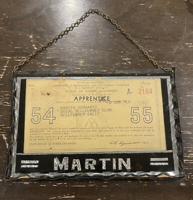 Vintage Art Deco Scalloped Glass Frame Barber Cosmetology License | eBay