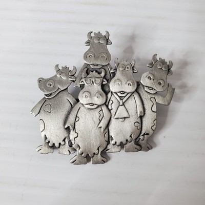 Vintage JJ 1988 Group Of Cool Cows Whimsical Pewter Metal Brooch Pin | eBay