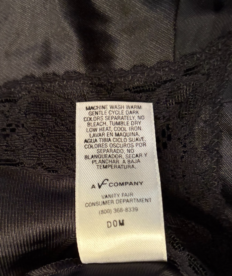 Vtg VANITY FAIR FULL SLIP Plus Size 42 XL Black NOS Nylon Lace Coquette ...