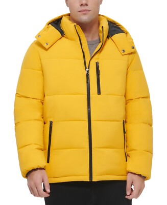 Club Room Men's Stretch Hooded Puffer Jacket- Yellow Sz M | eBay