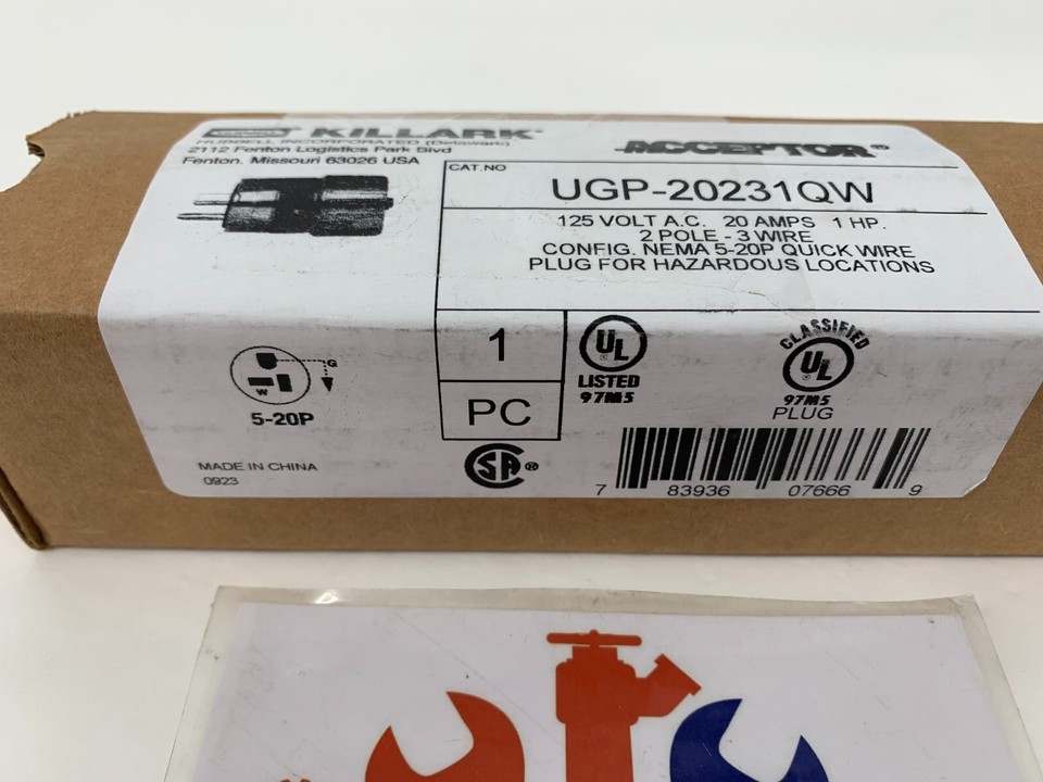 NEW Hubbell Killark UGP-20231QW Acceptor Explosionproof Plug 125V 20A ...
