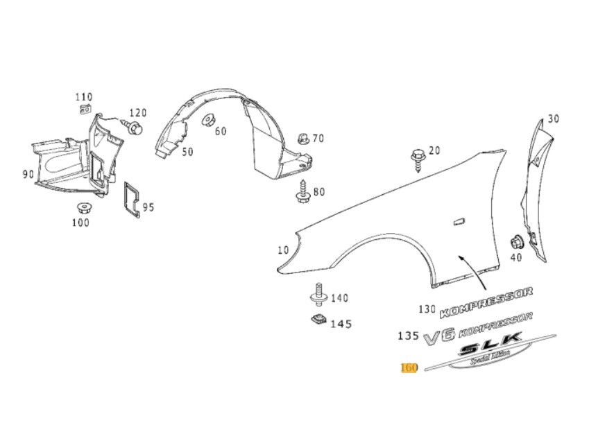 NEW GENUINE MERCEDES BENZ SLK CLASS W170 FRONT FENDER SLK SPECIAL ...