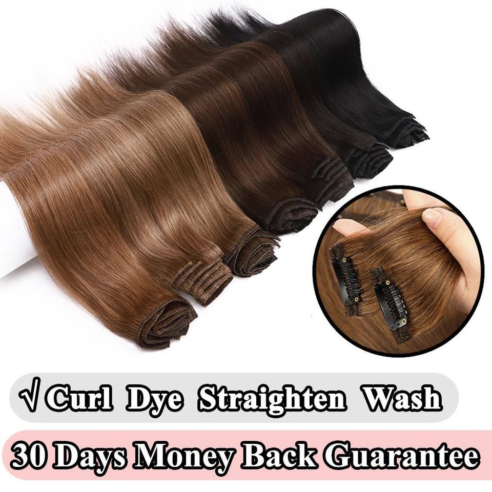 Clip On Hair Extensions Clip in 100% Real Human Hair Weft Full Head 8 ...
